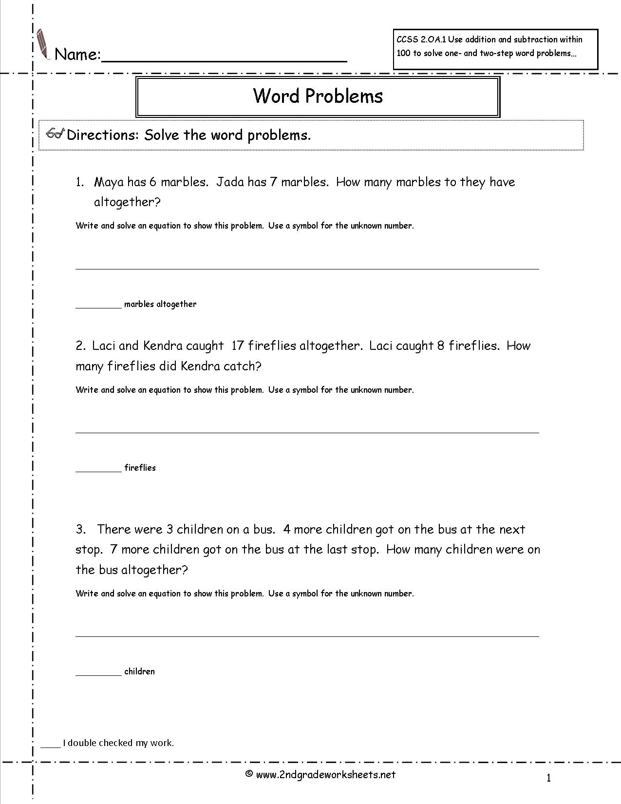 Free Printable Math Word Problems For 2Nd Grade Free Printable