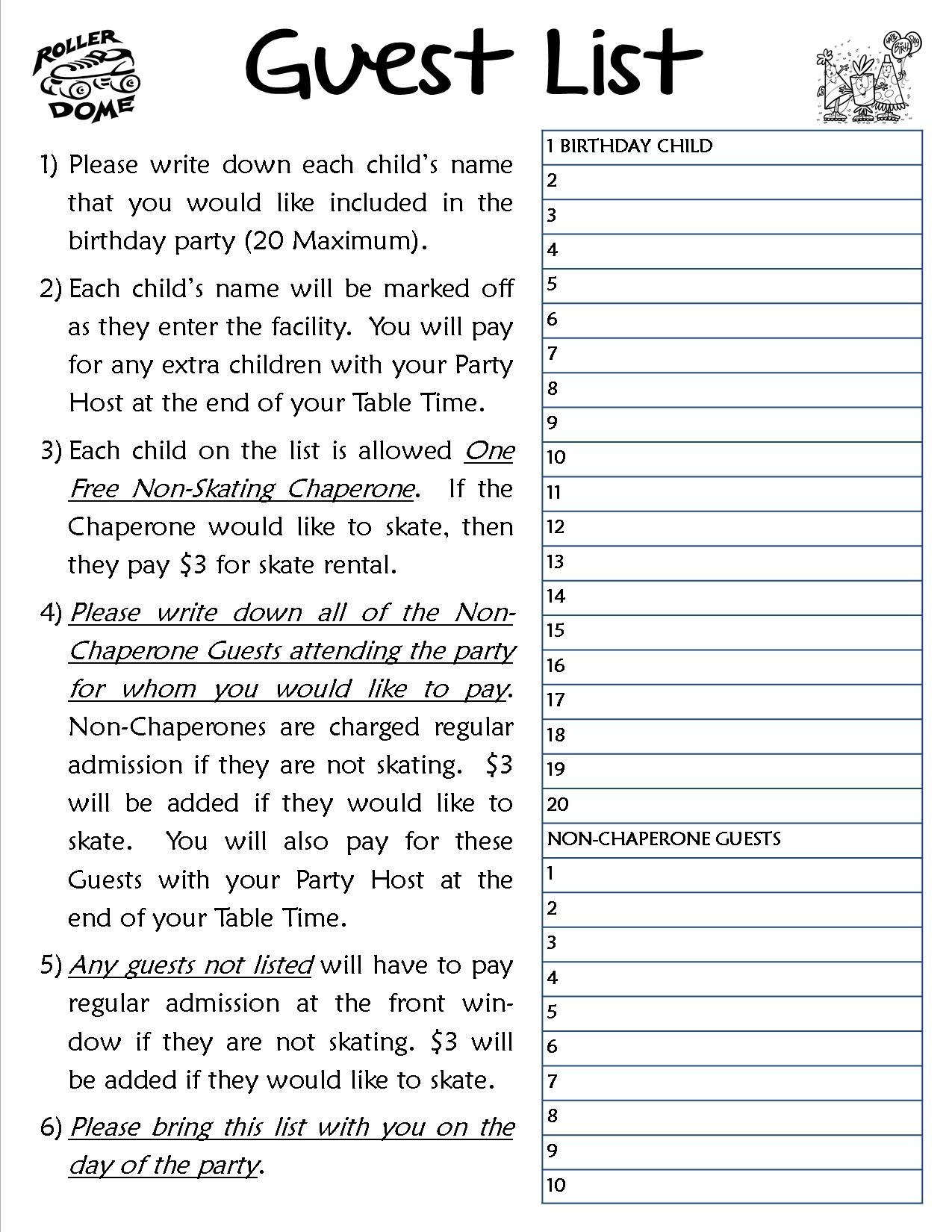 Free Printable Birthday Guest List Free Printable