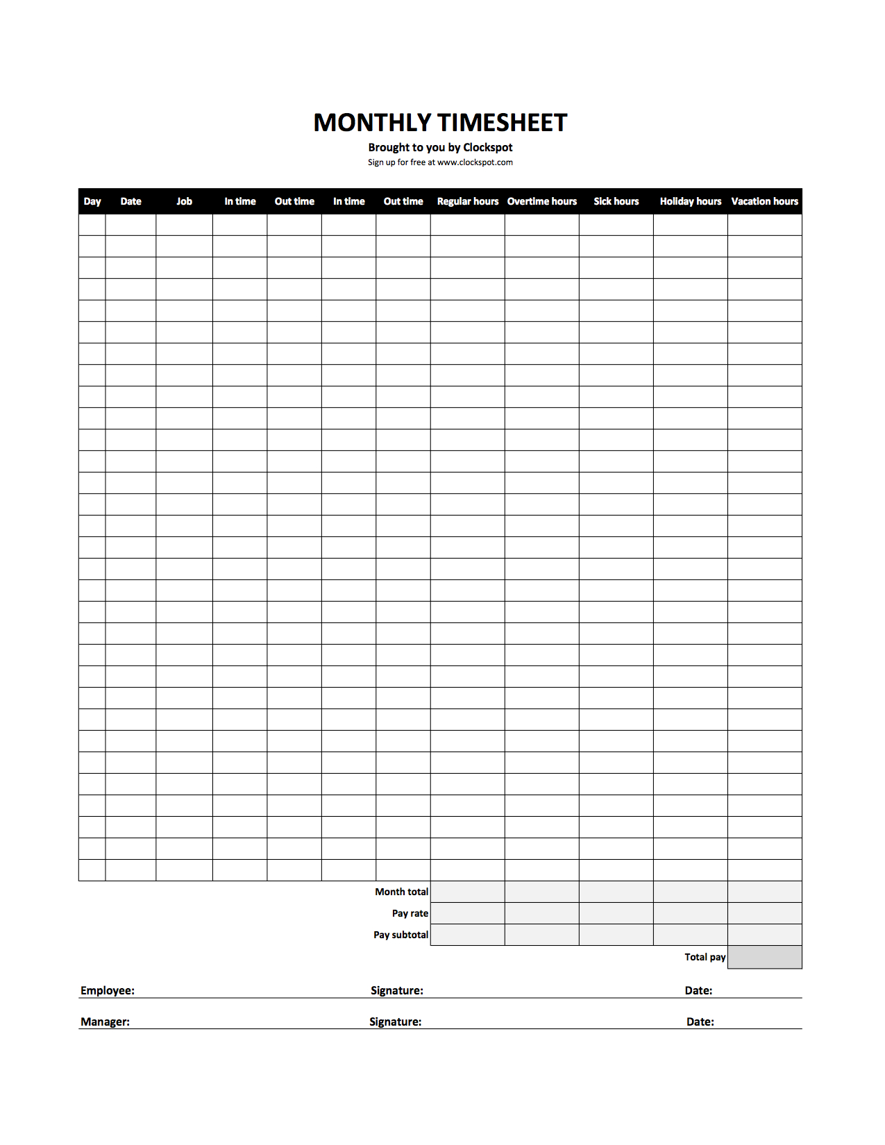 Free Printable Time Tracking Sheets Free Printable Time Management 