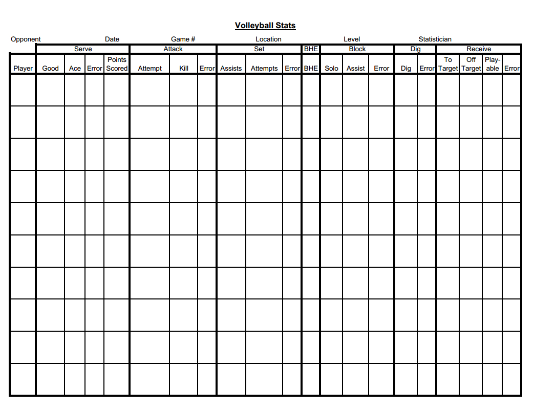 Printable Volleyball Stat Sheets Customize And Print