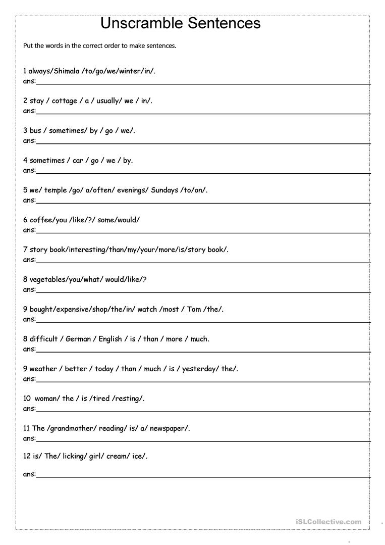 Scrambled Sentences Printable Scrambled Sentences Printable