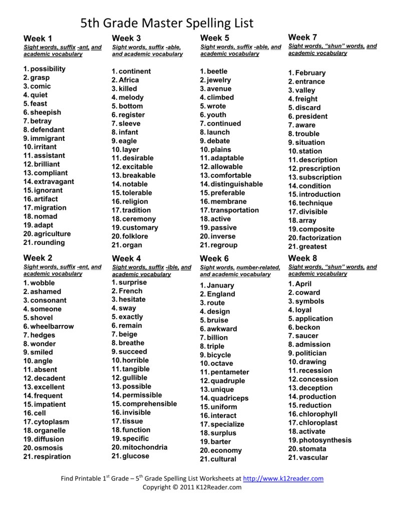 Week 5 Cl Consonant Fifth Grade Spelling Worksheets Grade Spelling 4 Spelling Worksheets Fifth 