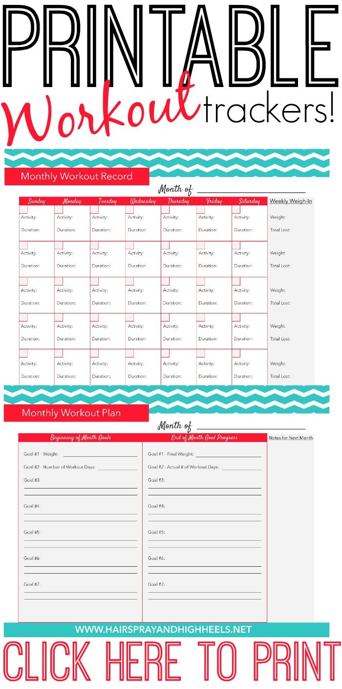 Fitness Tracker Printable Think Healthy Be Healthy Workout Free 