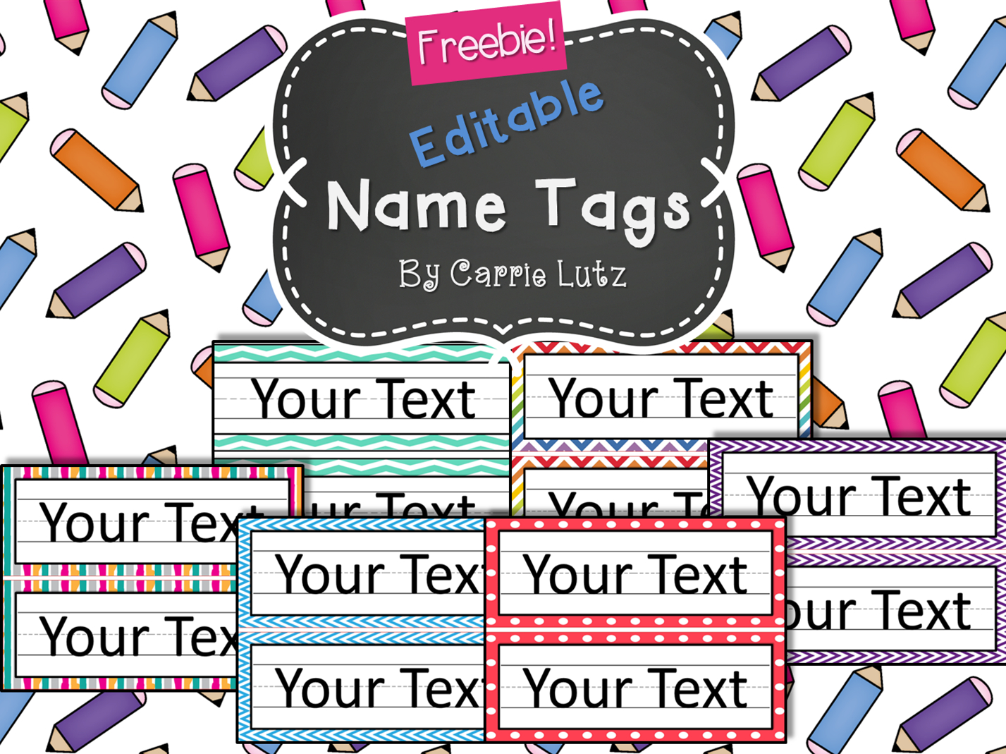 Free Editable Chevron Dots Or Rainbow simple Name Tags Type In 