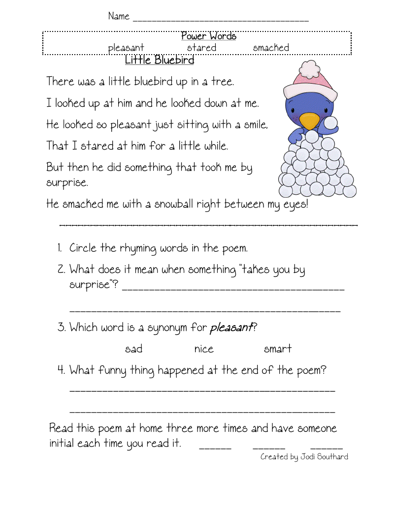 Free Printable Reading Comprehension Worksheets For 3Rd Grade Free