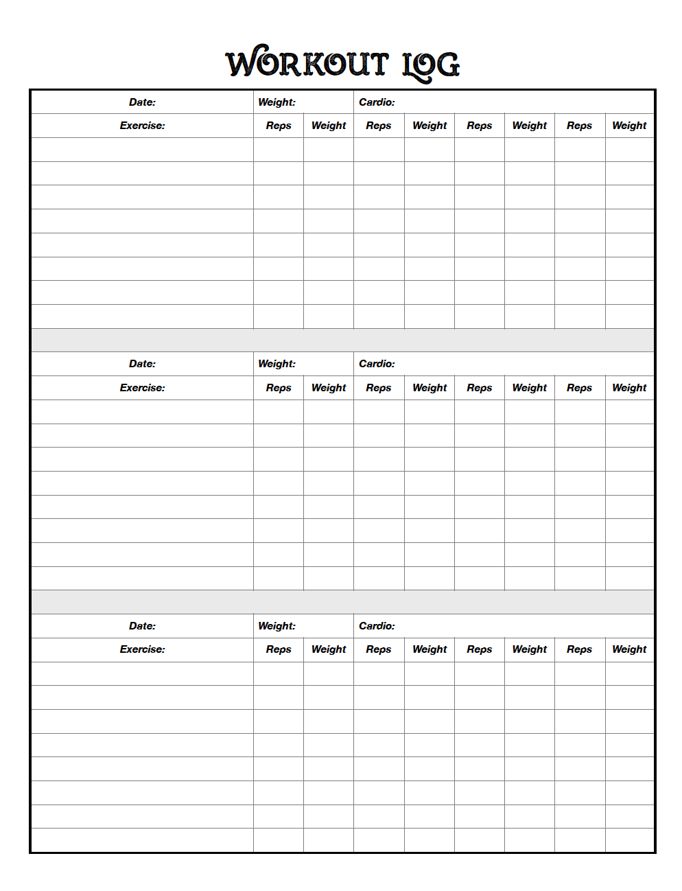 Free Printable Workout Logs 3 Designs For Your Needs Free Printable