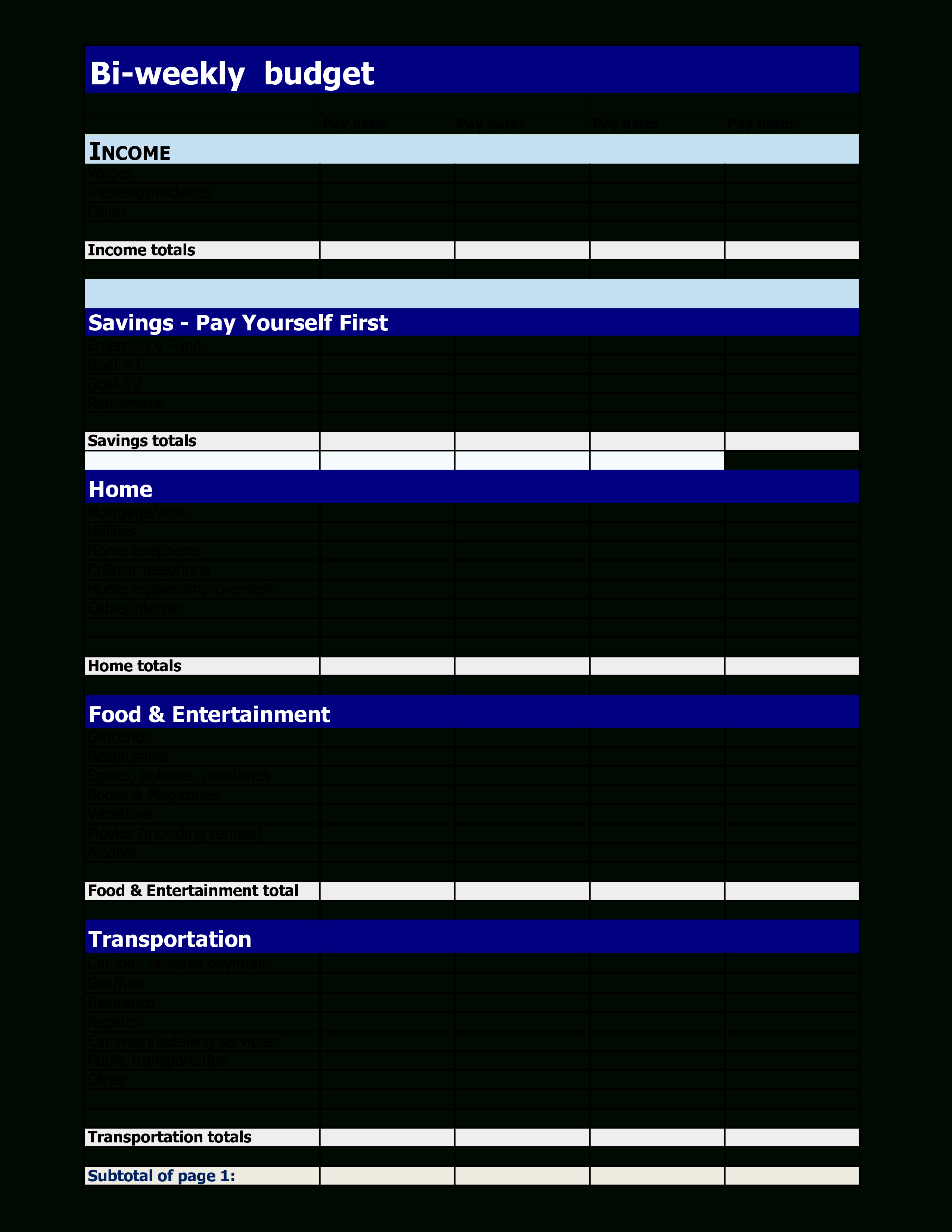 Bi Weekly Budget Template