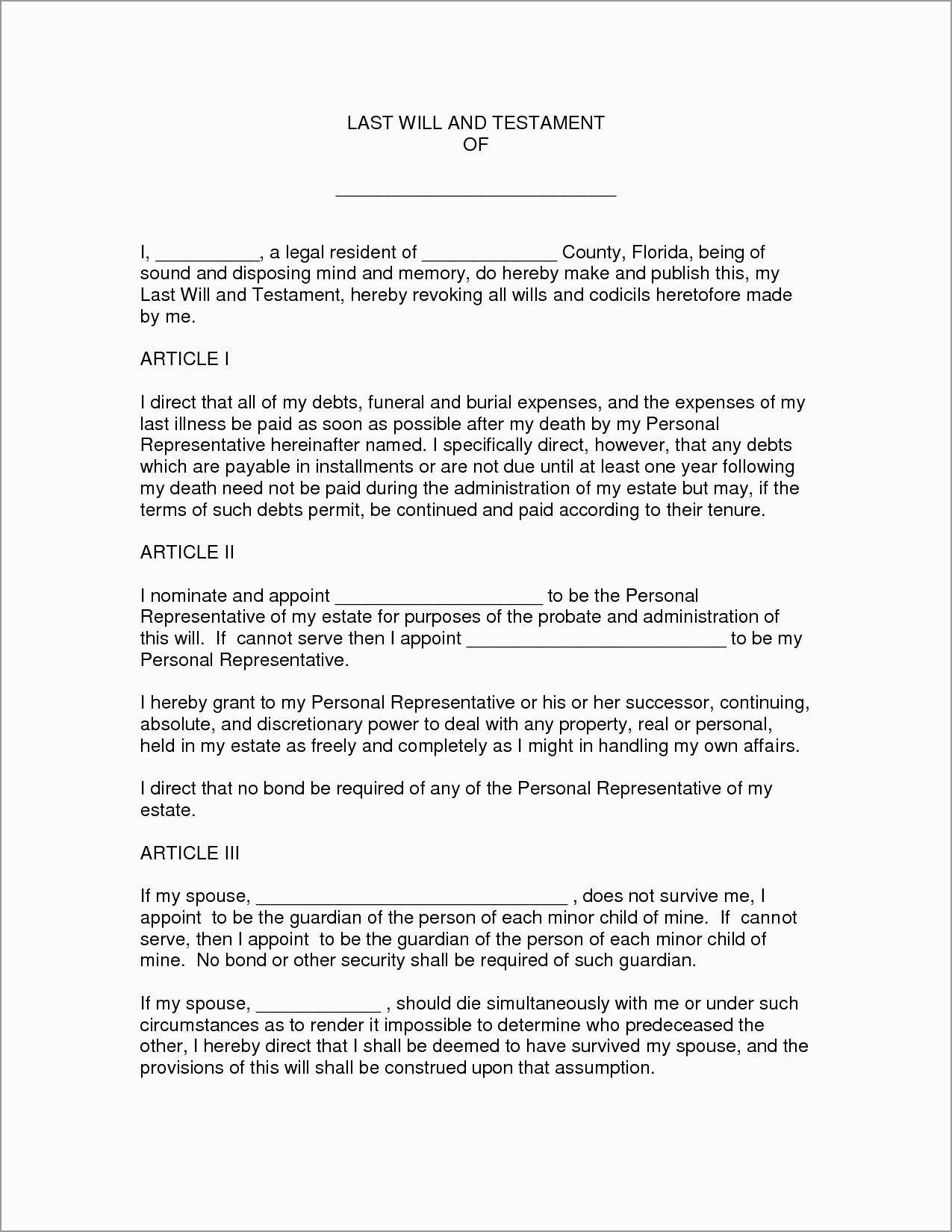 Printable Florida Will Form