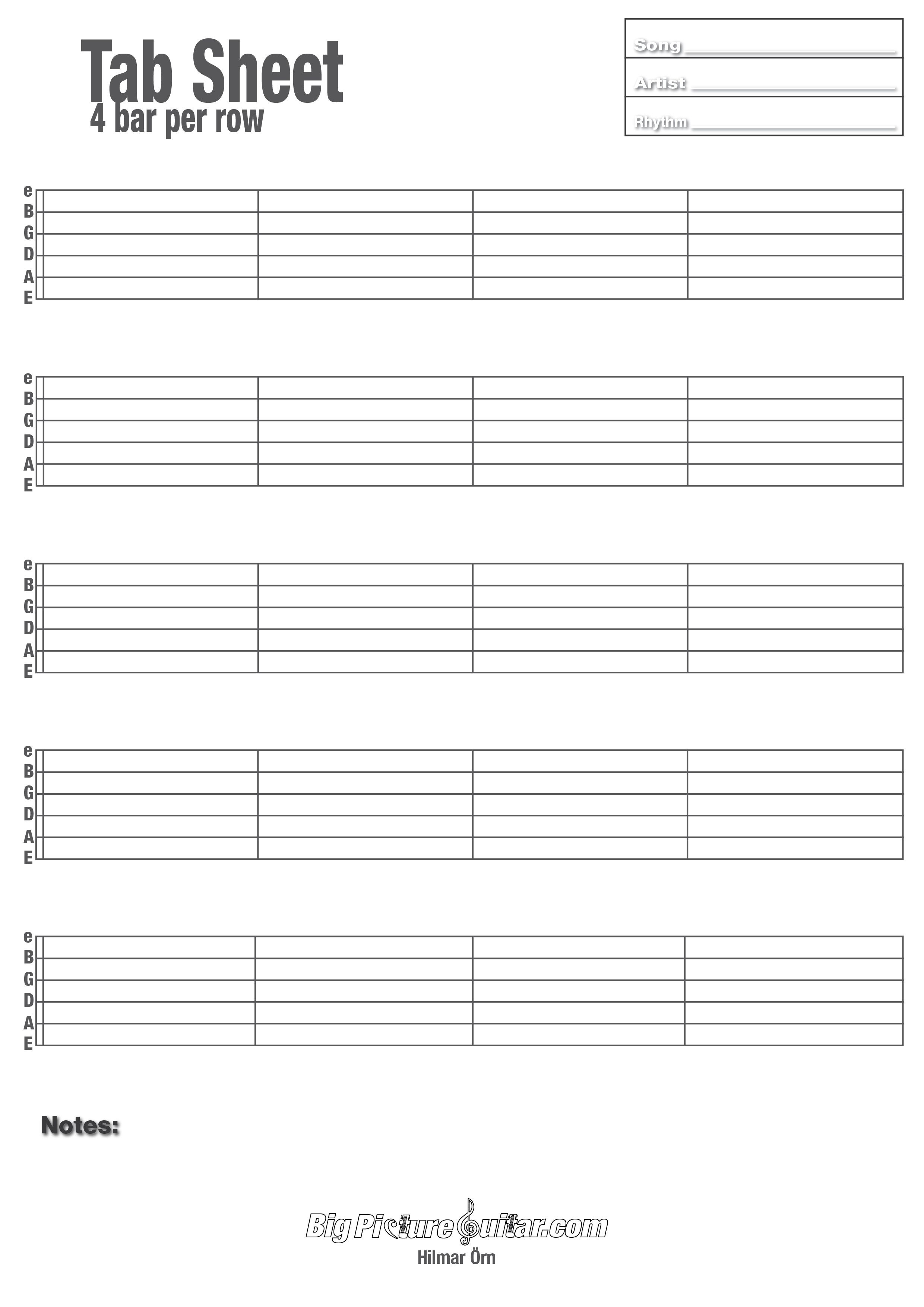 Printable Tablature Paper Printable Tablature Paper