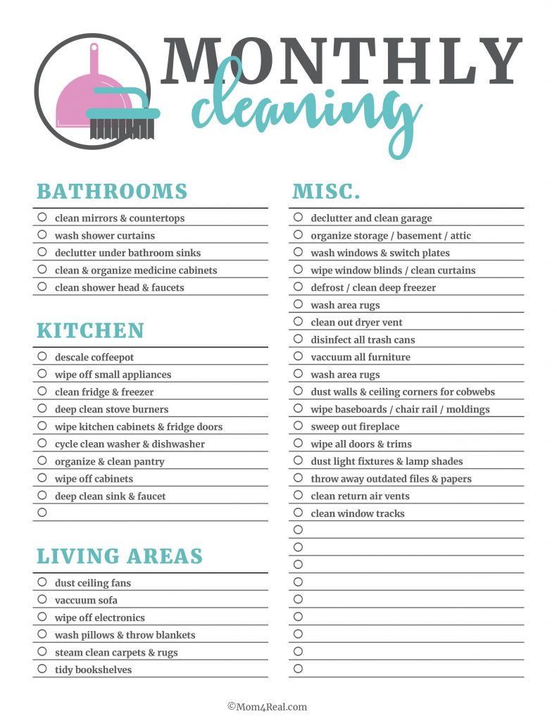 Printable Cleaning Checklists For Daily Weekly And Monthly Cleaning 