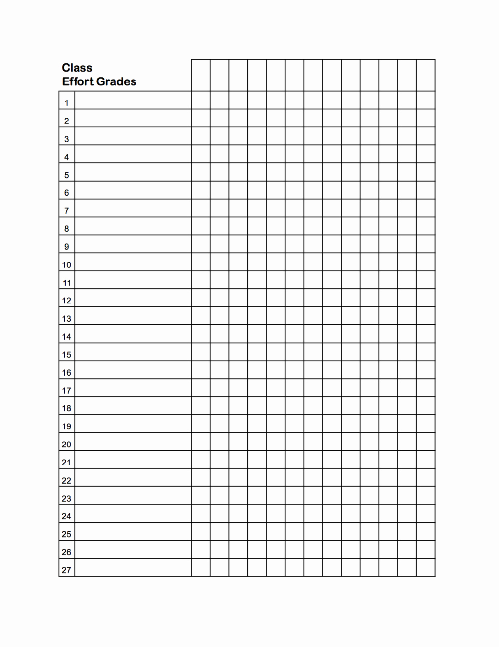 Printable Gradebook Template