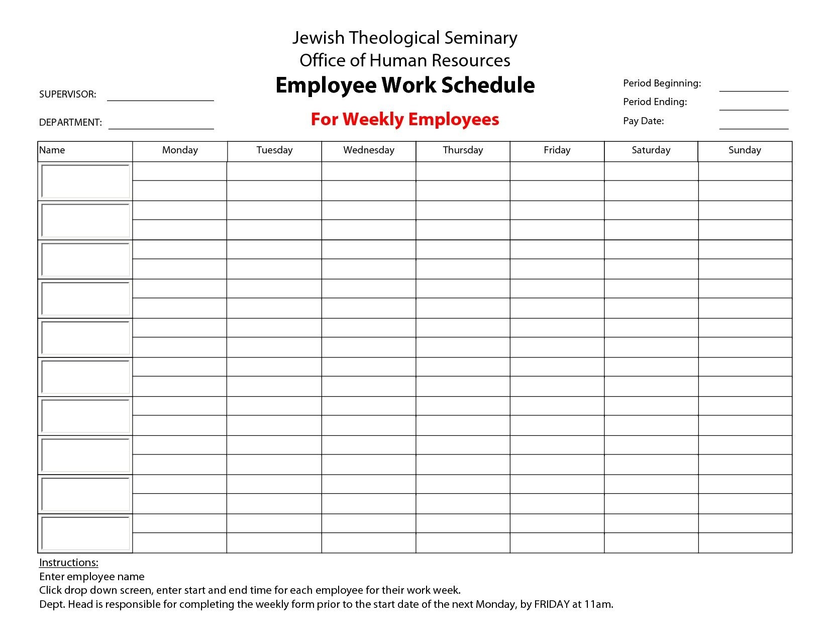 Free Printable Monthly Work Schedule Template Free Printable