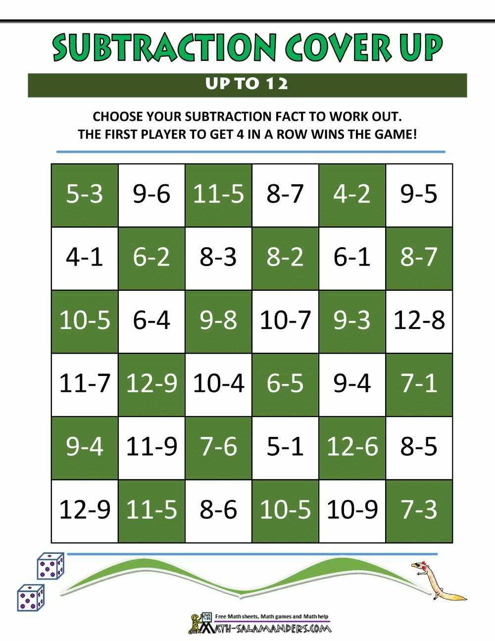 Subtraction Games For Kids Free Printable Maths Games Free Printable Subtraction Games For Kids Free Printable Maths Games Free Printable