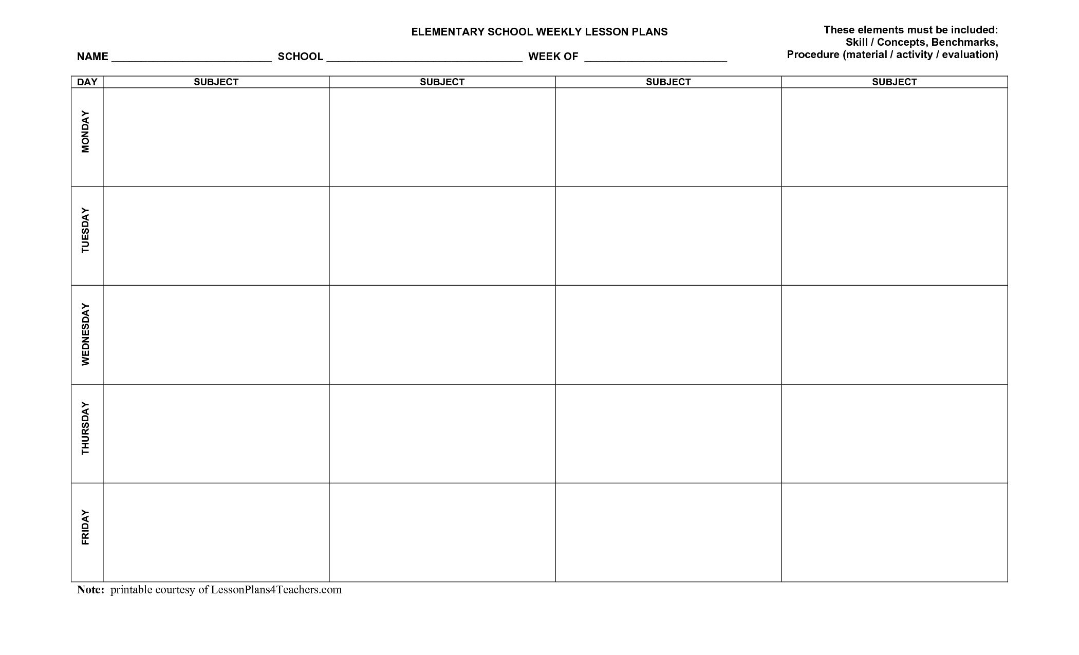 Free Printable Lesson Plan Template Blank Free Printable